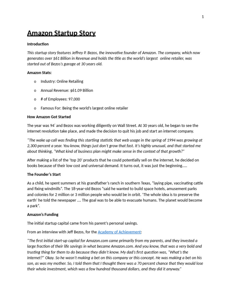 Amazon Startup Story | PDF