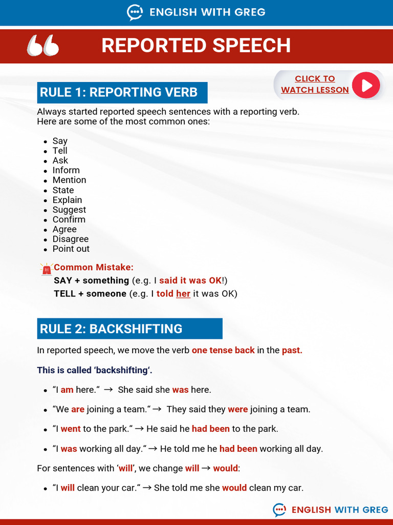 25) Reported Speech + Test | PDF