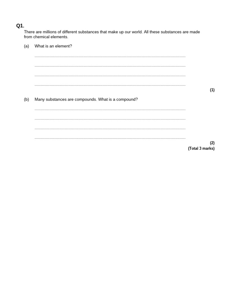 Elements, Molecules, Compounds Practice Questions | PDF