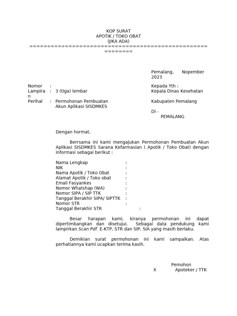 Surat Pembuatan Akun | PDF