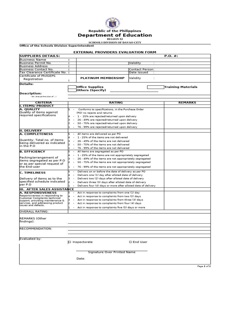 Revised-Evaluation-Form-Suppliers-SDO Davao | PDF