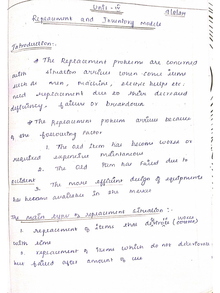 Replacement and Inventory Models | PDF