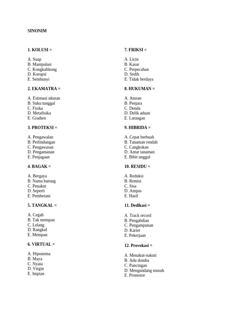 Soal Sinonim | PDF