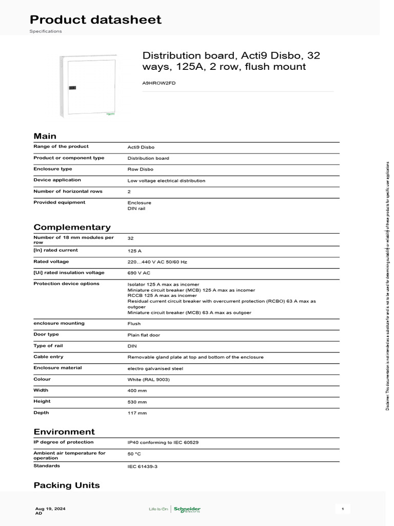 Schneider Electric - Acti9-Disbo - A9HROW2FD | PDF