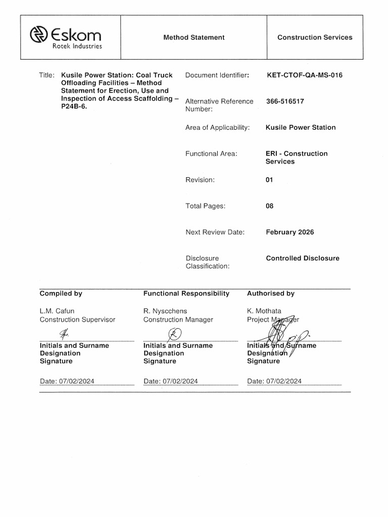 1.KET-CTOF-QA-MS-016 - Erection Use and Inspection of Access Scaffolding | PDF
