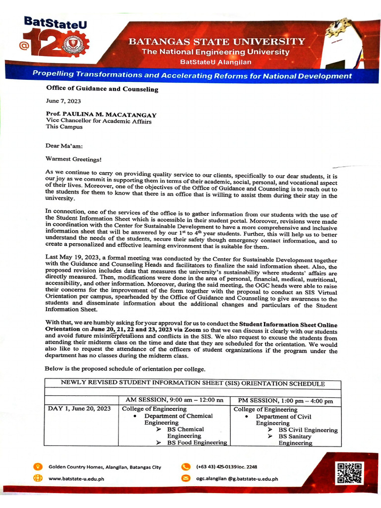 Letter SIS Orientation | PDF