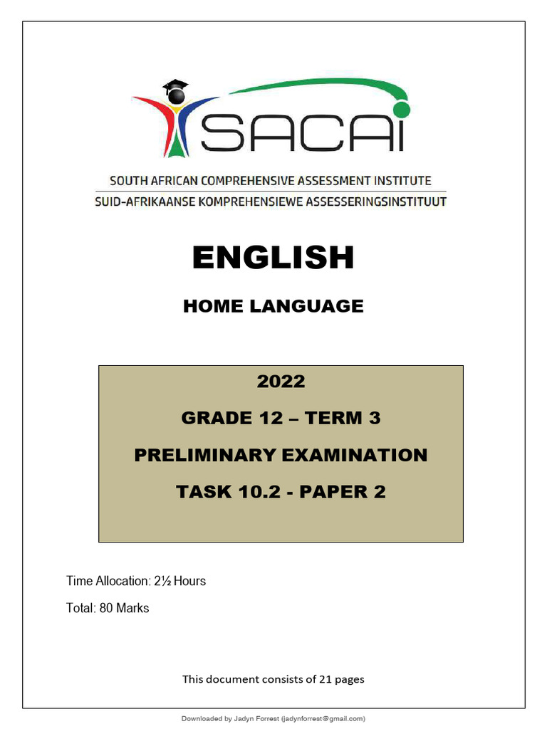 2022 Ehl Grade 12 Prelim Examination Paper 2 | PDF