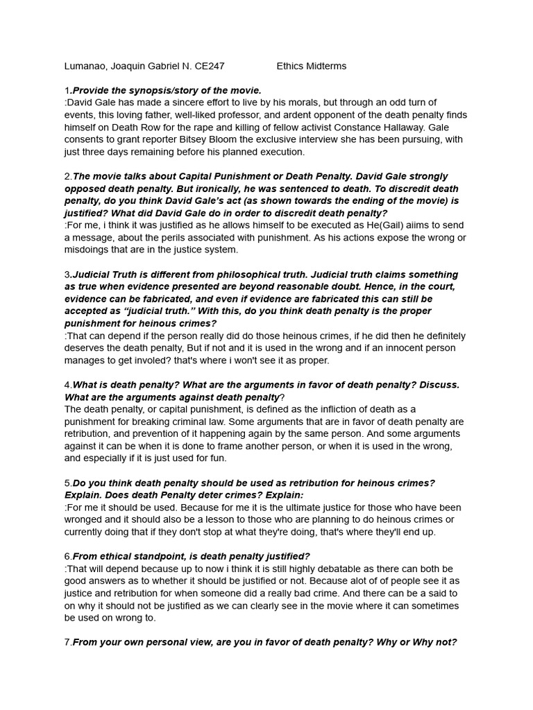Ethics Midterms- Lumanao CE247 | PDF