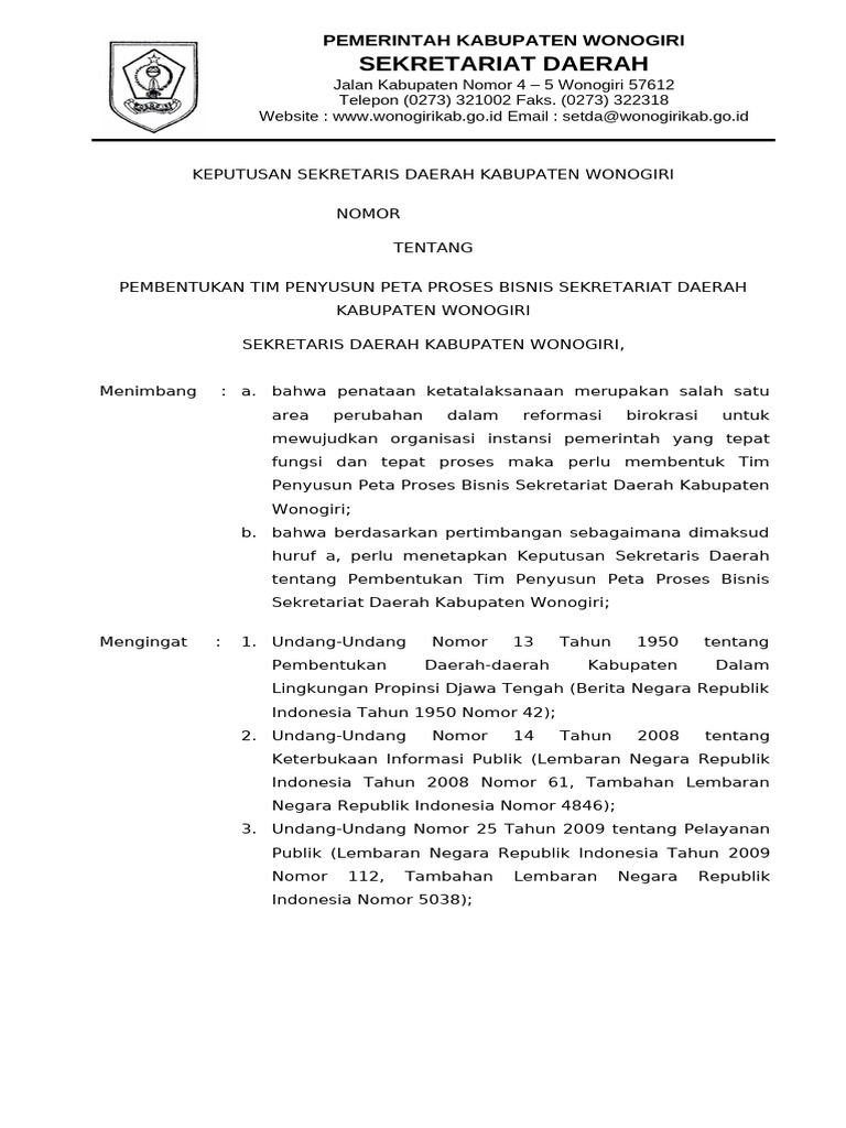 Draft SK Sekda - Tim Penyusun Probis | PDF