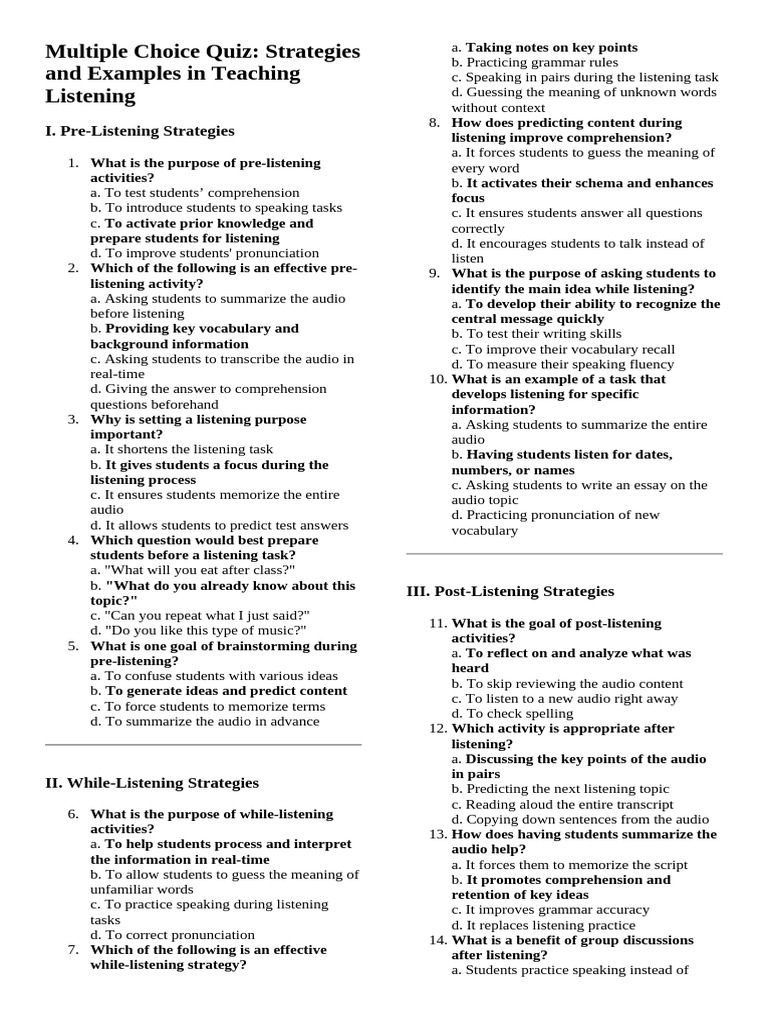 Effective Listening Strategies Quiz | PDF | Career & Growth | Foreign ...