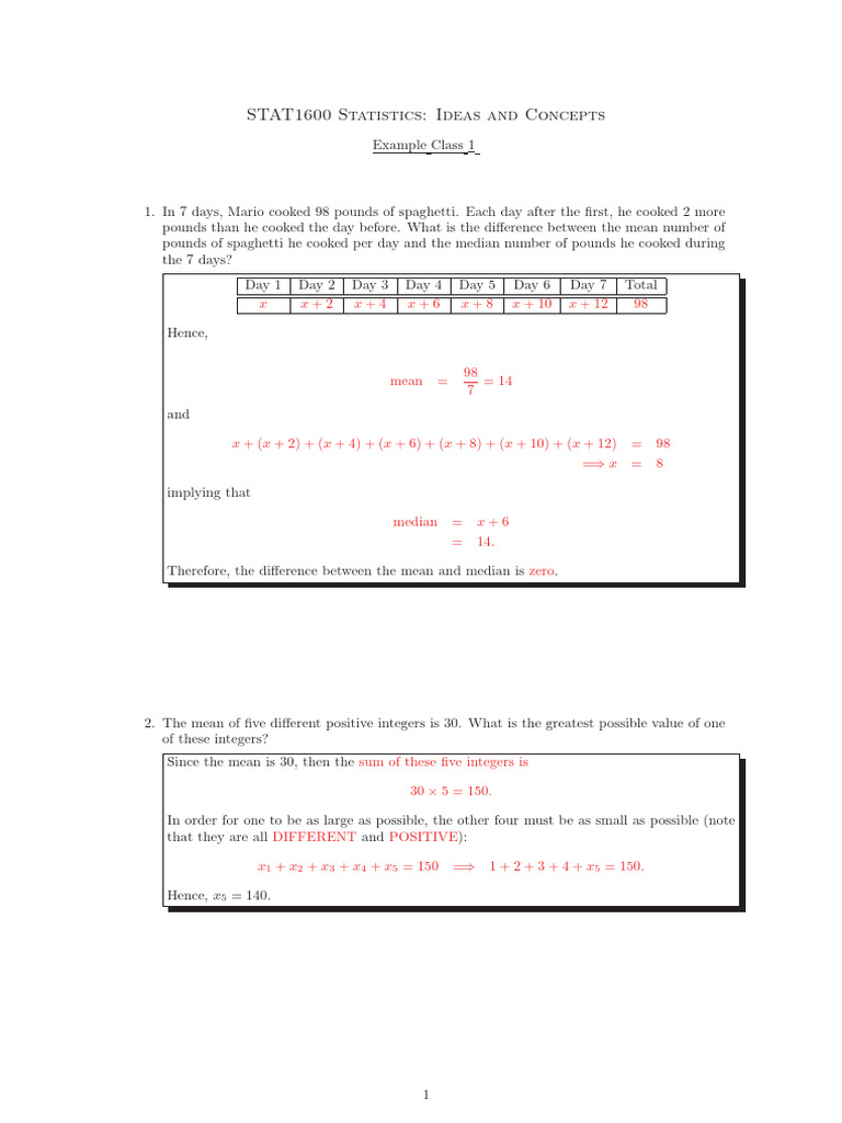 Example Class 1 Answers | PDF
