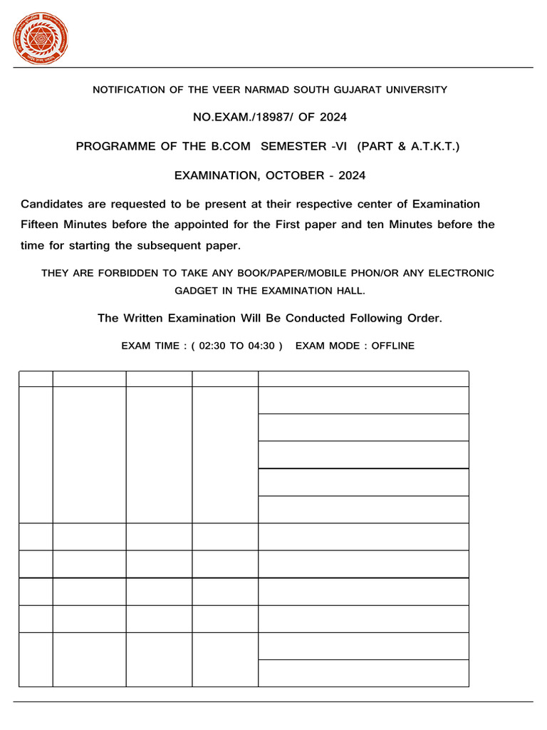 Theory Time Table | PDF