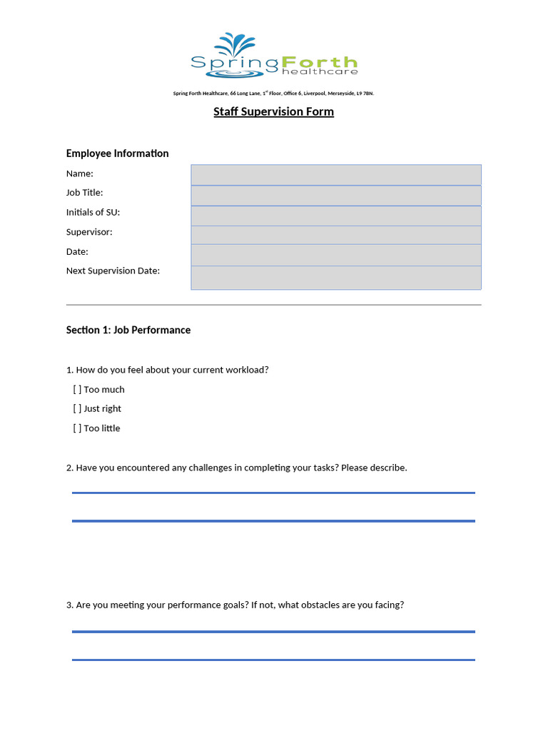 Staff Supervision Form Template v2 | PDF