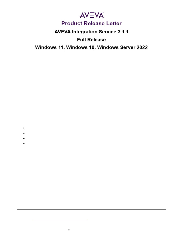 Release Letter - AVEVA Integration Service 3.1.1 | PDF