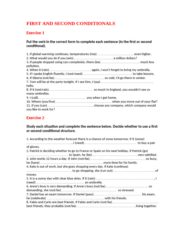 First and Second Conditionals Exercise | PDF