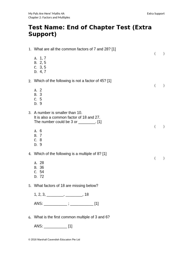 Chapter 2 End of Chapter Test Extra Support (1) | PDF
