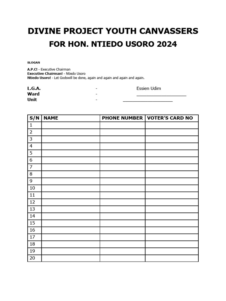 Divine Project Youth Canvassers | PDF