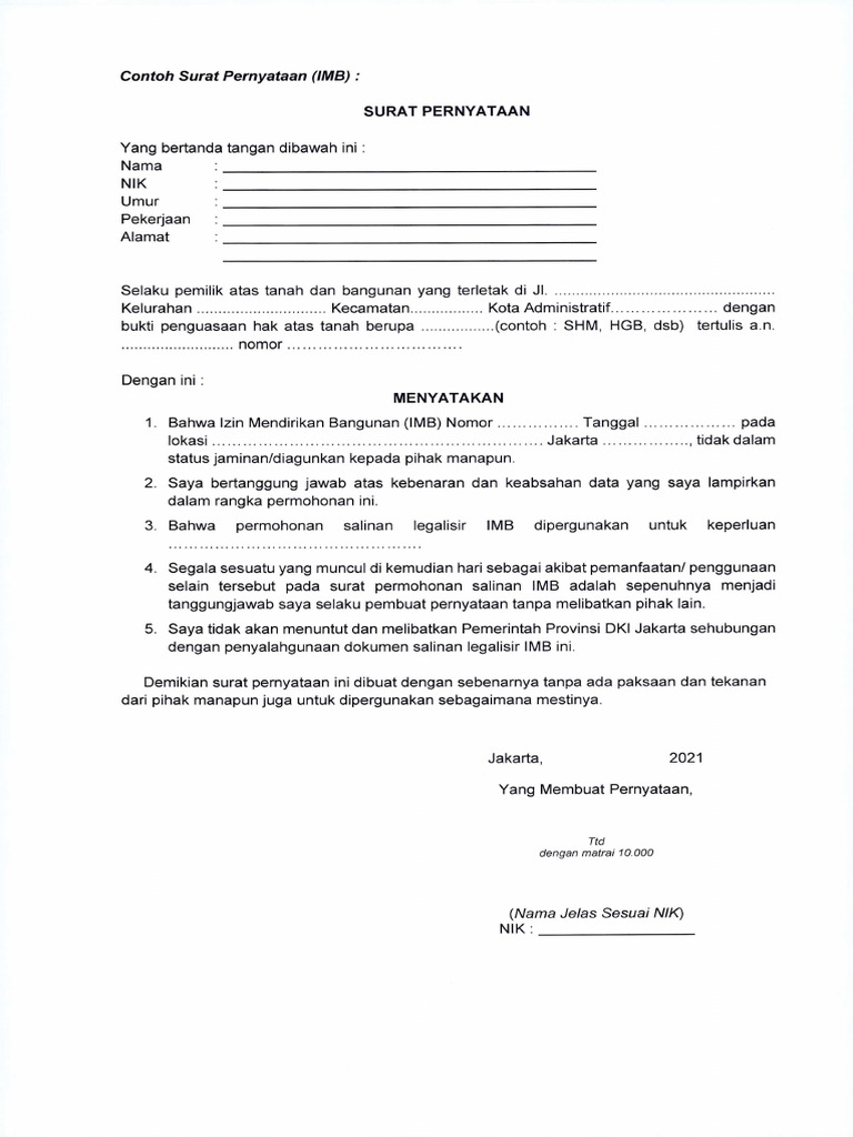 Draft Surat Pernyataan Bermaterai | PDF