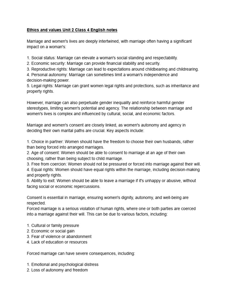 Ethics and Values Unit 2 Class 4 English Notes | PDF