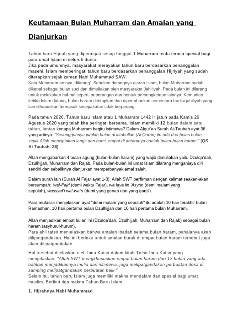 Keutamaan Bulan Muharram Dan Amalan Yang Dianjurkan | PDF