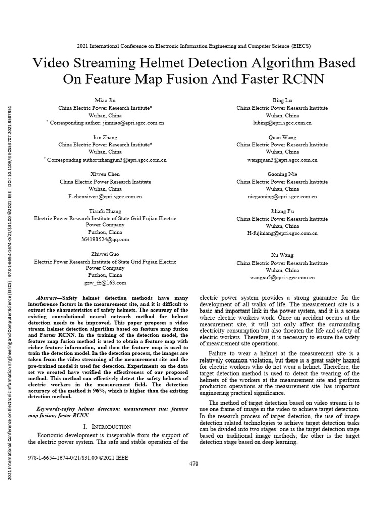 12 - Video Streaming Helmet Detection Algorithm Based On Feature Map Fusion and Faster RCNN | PDF
