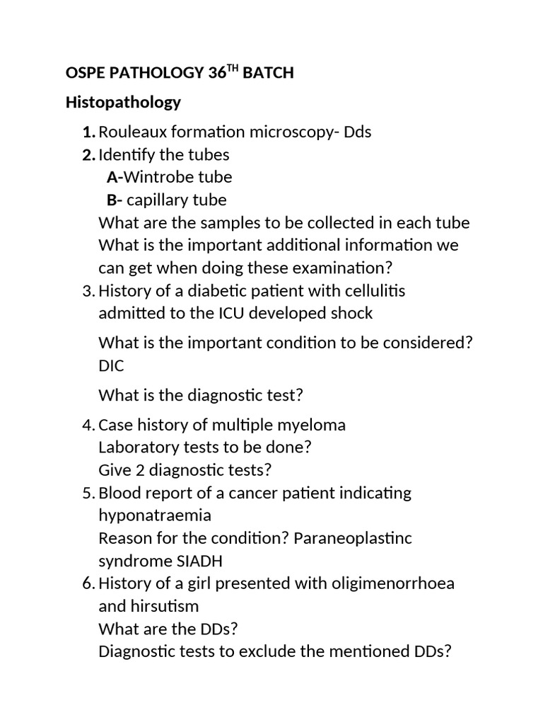 Ospe Pathology 36TH Batch | PDF