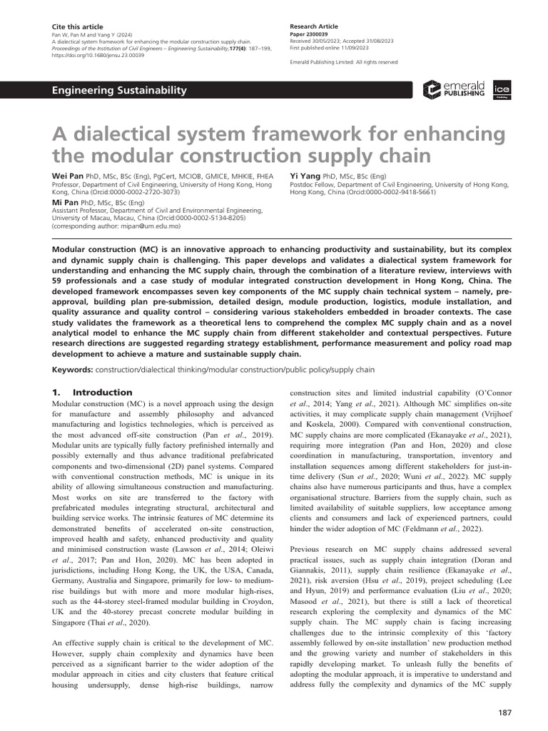 A Dialectical System Framework For Enhancing The Modular Construction ...