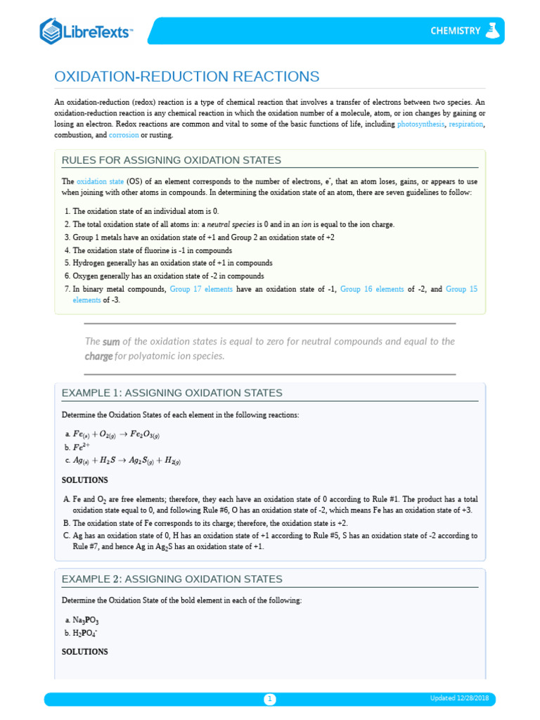 Oxidation-Reduction Reactions | PDF