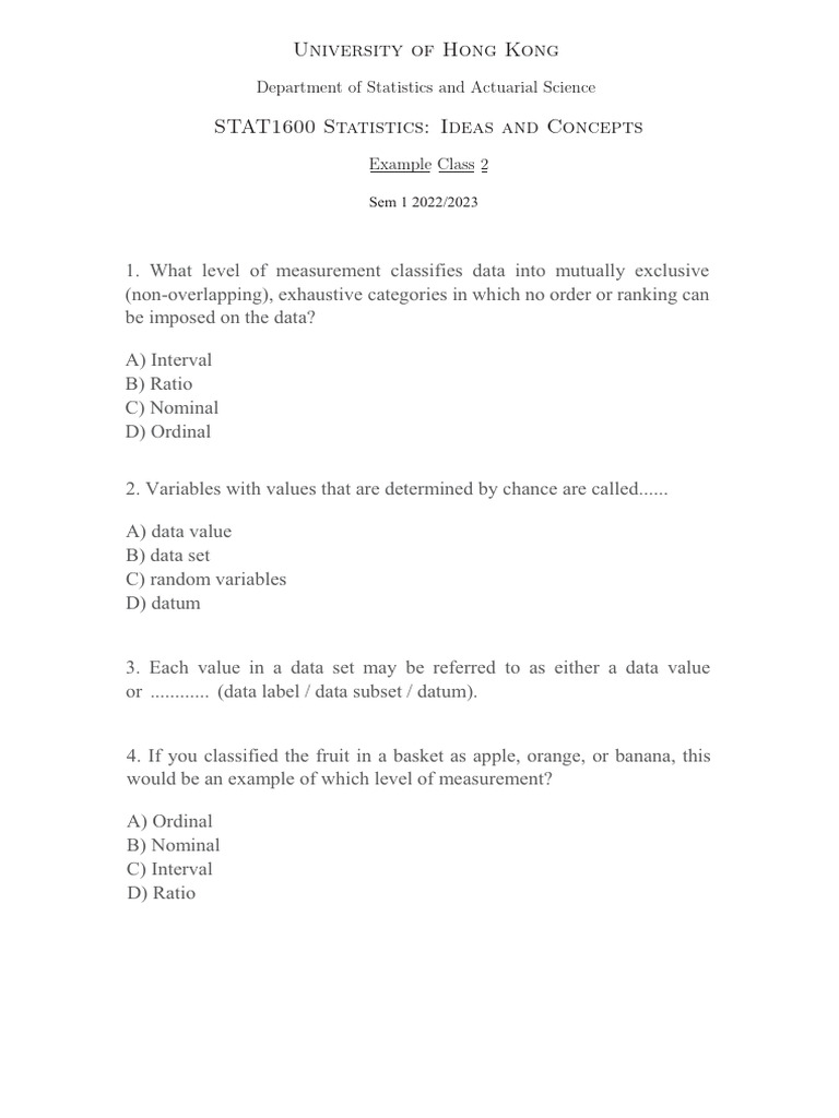 Example Class 2 Measurement Scales | PDF