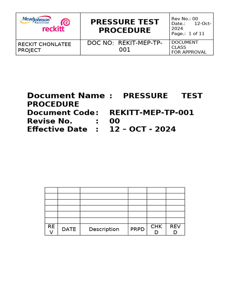 Piping Pressure Test Procedure | PDF