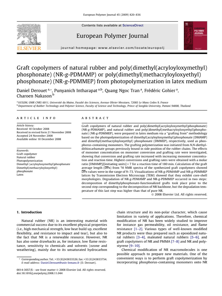 European Polymer Journal: Daniel Derouet, Punyanich Intharapat, Quang ...