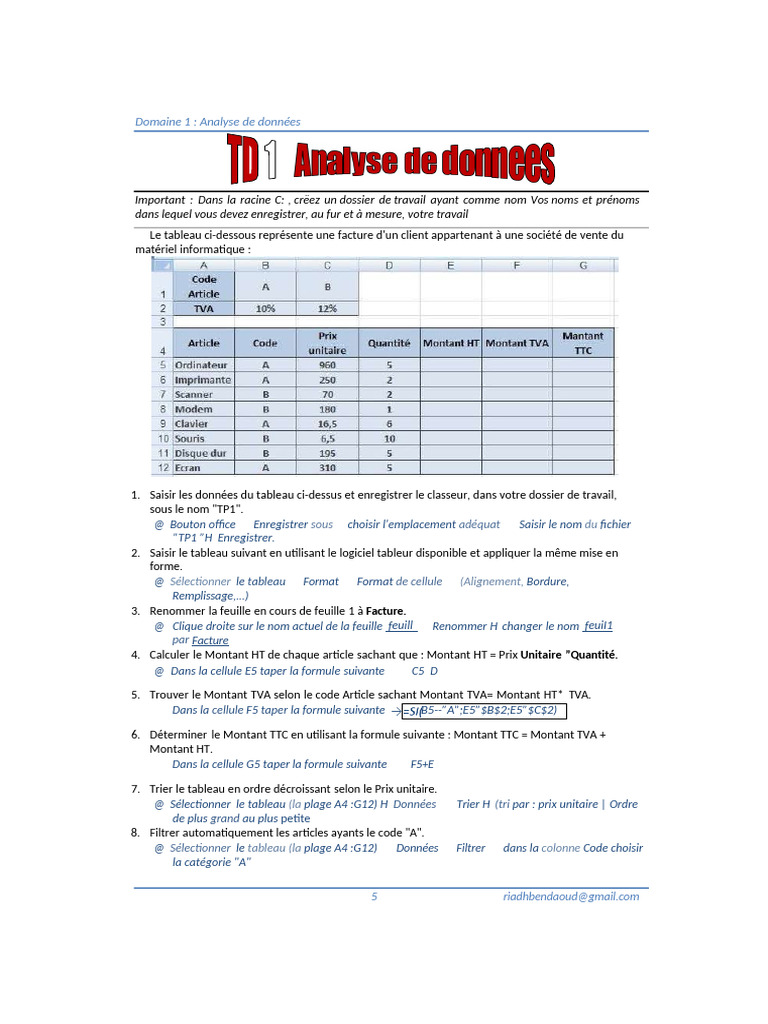 TD1 Analyse de Données | PDF