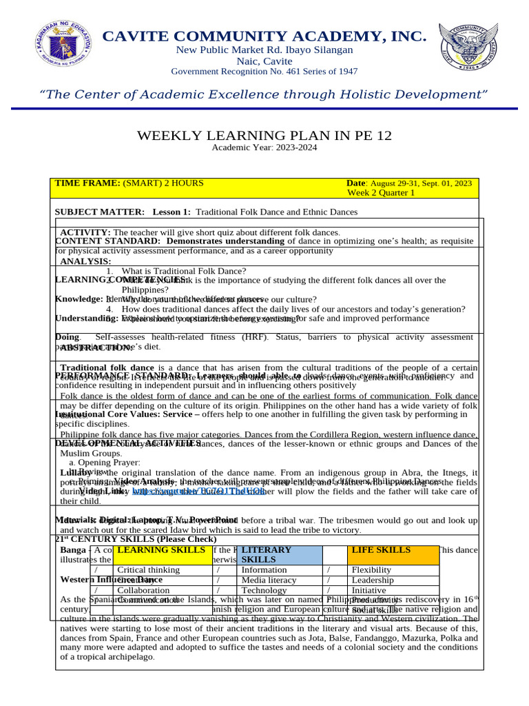 LP 1st Quarter PE 12 Week 2 | PDF
