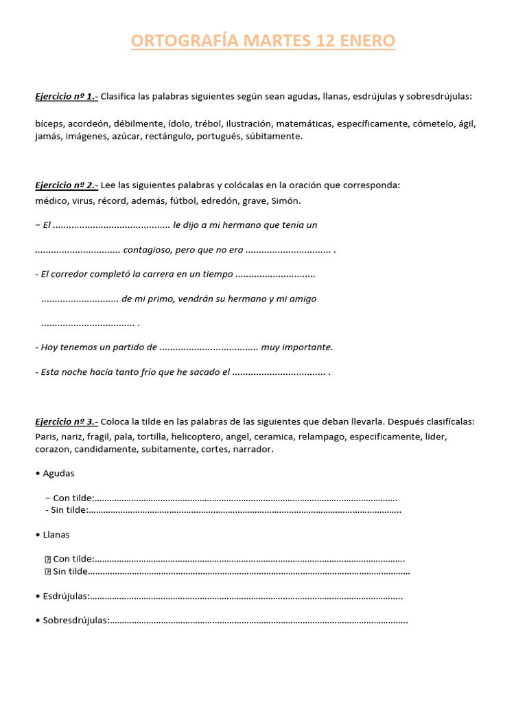 TAREA ORTOGRAFÍA MARTES 12 | PDF
