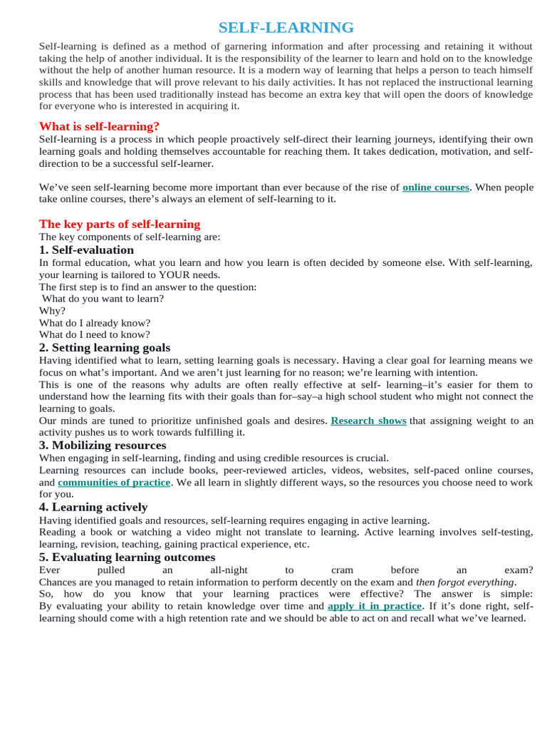 What Is Self Learning | PDF