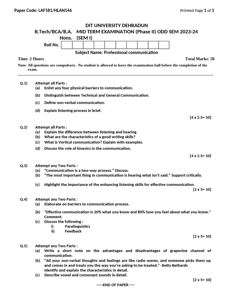 LAF181 HLAN146 mid termPC odd 2023-24 | PDF
