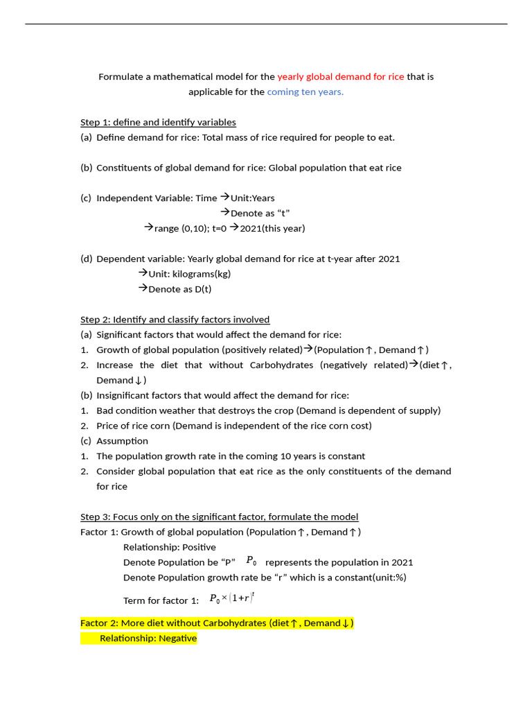 Formulate A Mathematical Model For The Yearly Global Demand For Rice ...