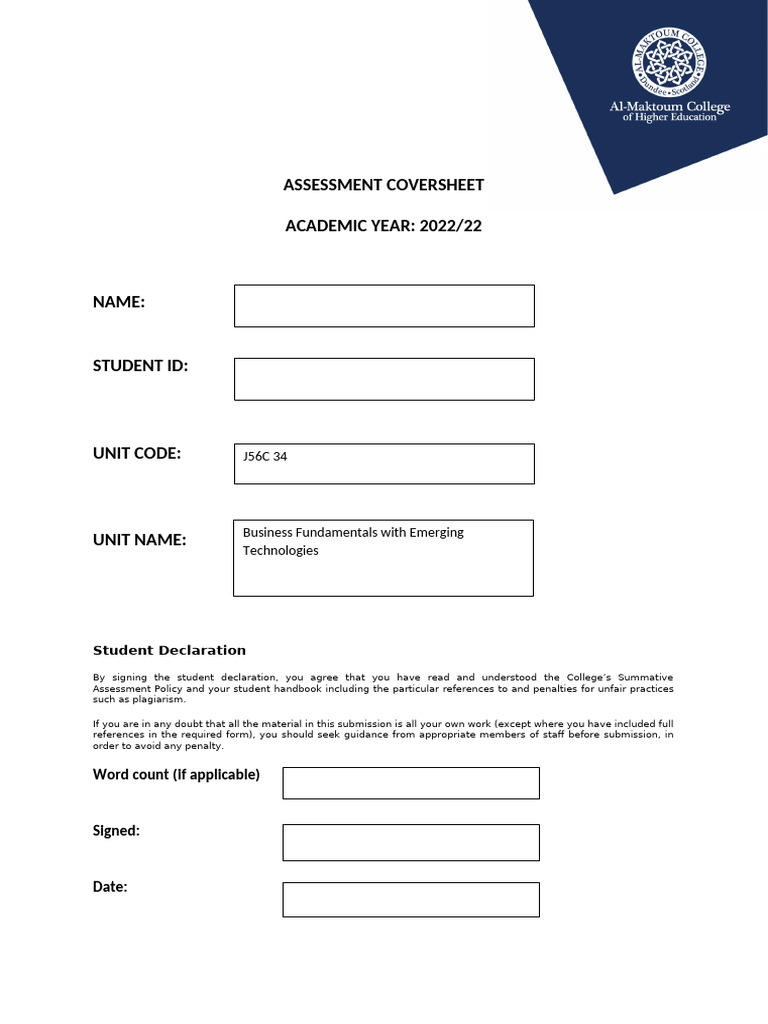 Assessment Cover Sheet | PDF