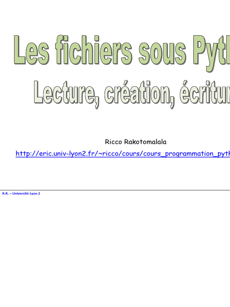 Python II Chapitre gestion des fichiers | PDF