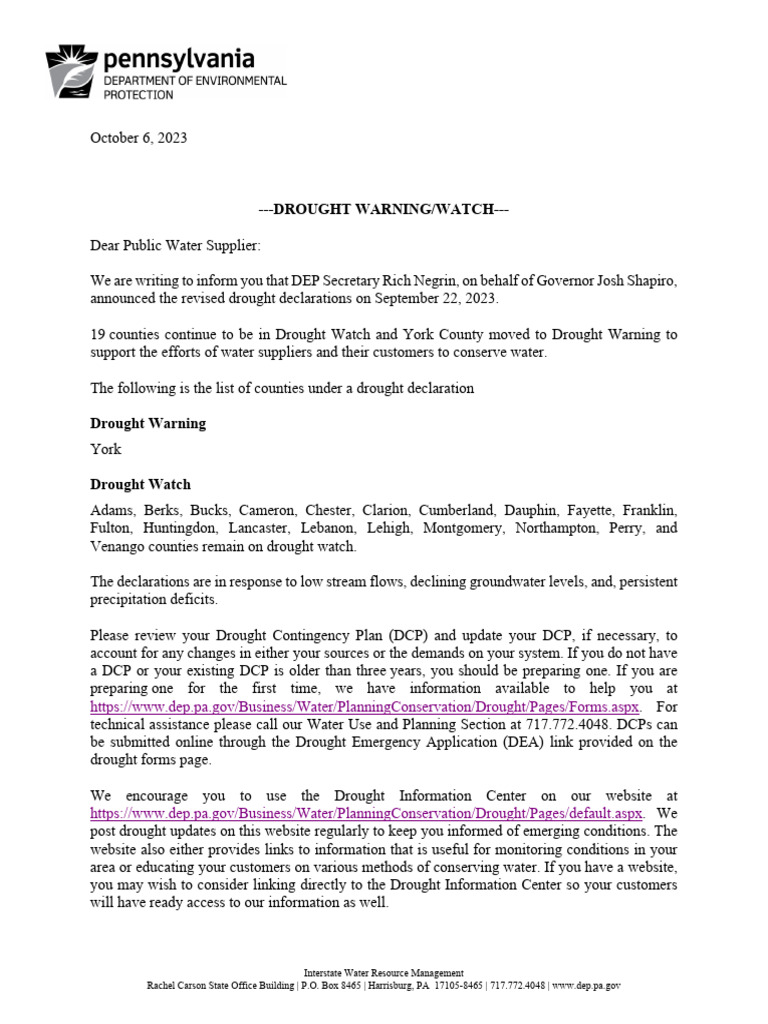 Drought Letter 10-6-23 | PDF