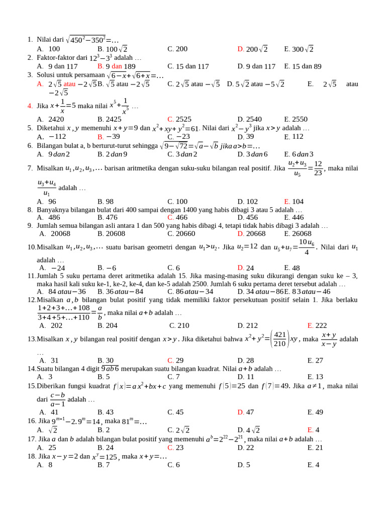 Simulasi Lat Soal Mathlicious part 1 | PDF