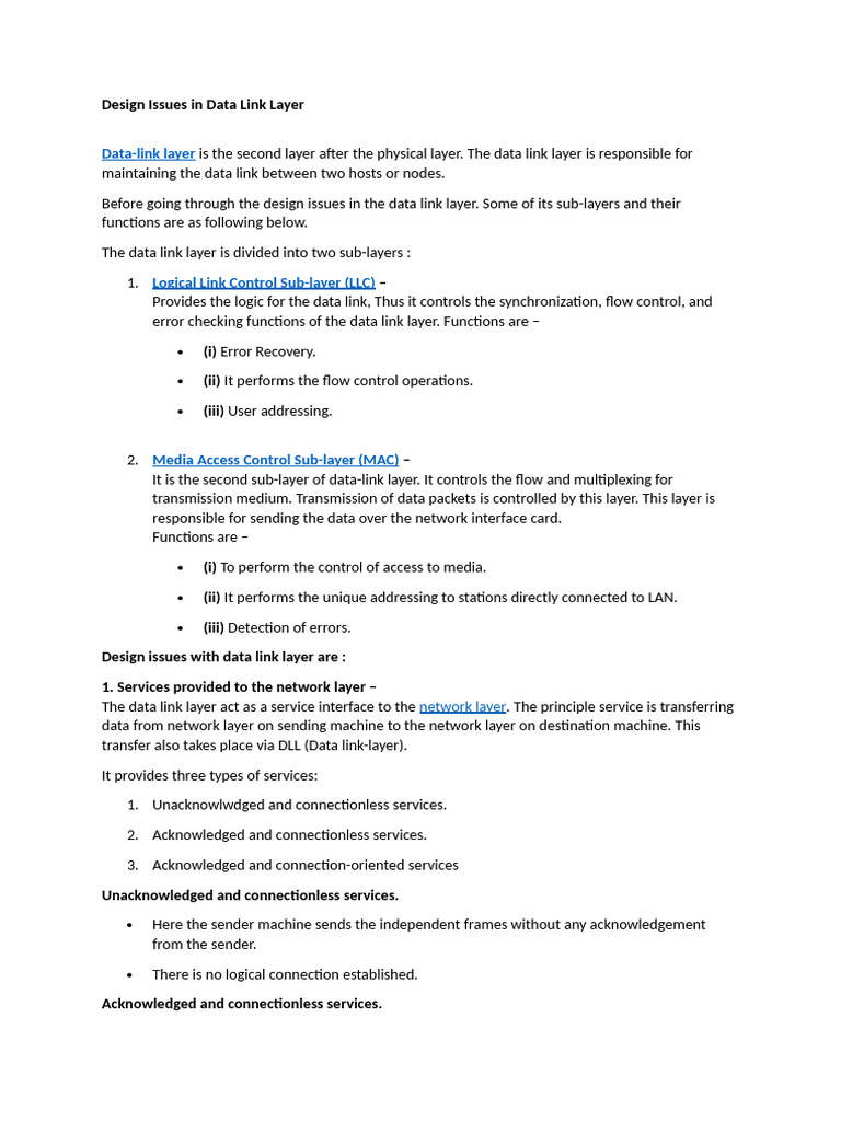 Design Issues in Data Link Layer | PDF
