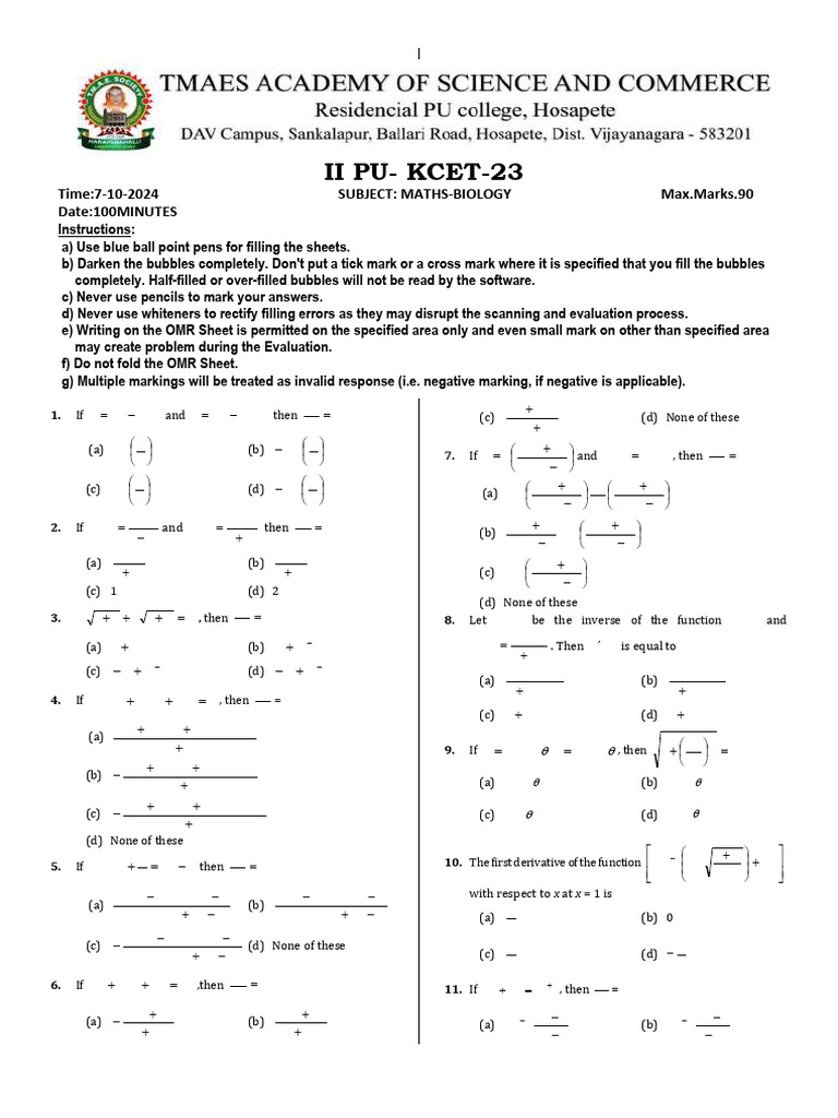 12 Kcet - Que - Paper - 7-10-24 | PDF