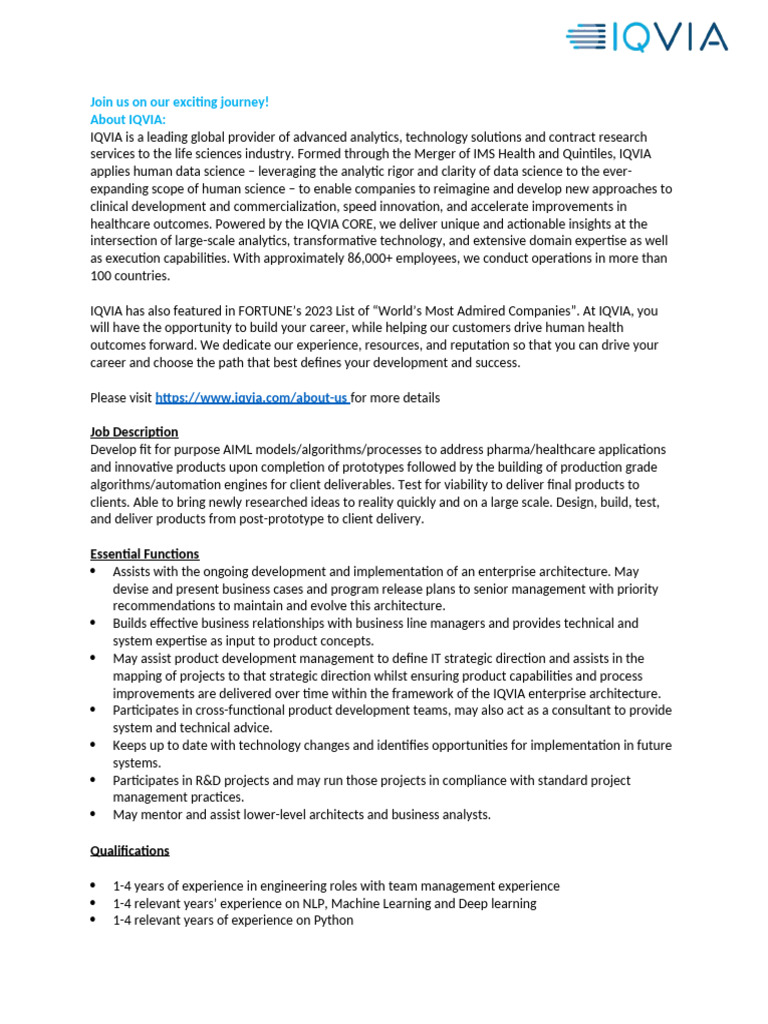 AI ML Engineer - IQVIA | PDF
