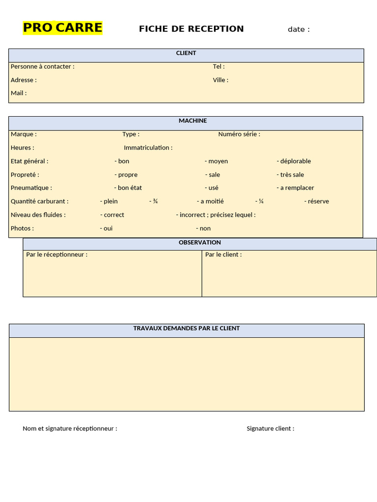 Fiche Reception | PDF