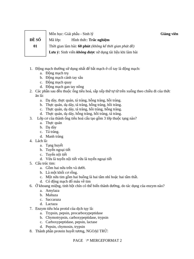 de Thi Giai Phau Sinh Ly | PDF