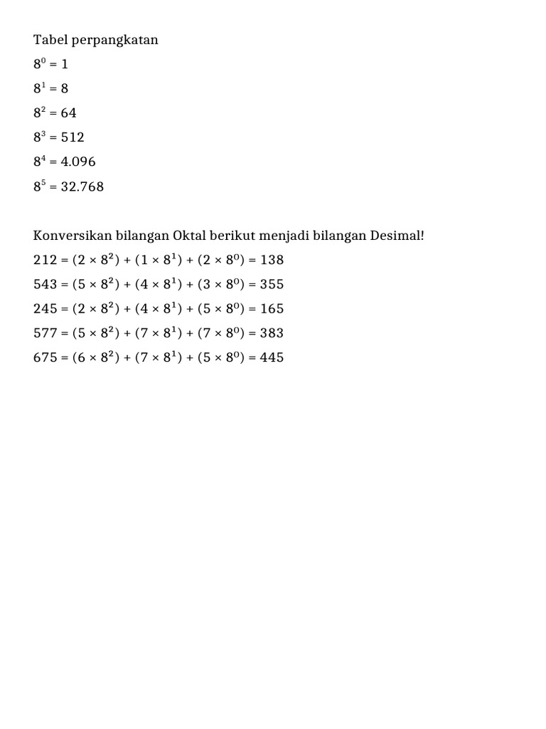 Tabel Perpangkatan Oktal | PDF