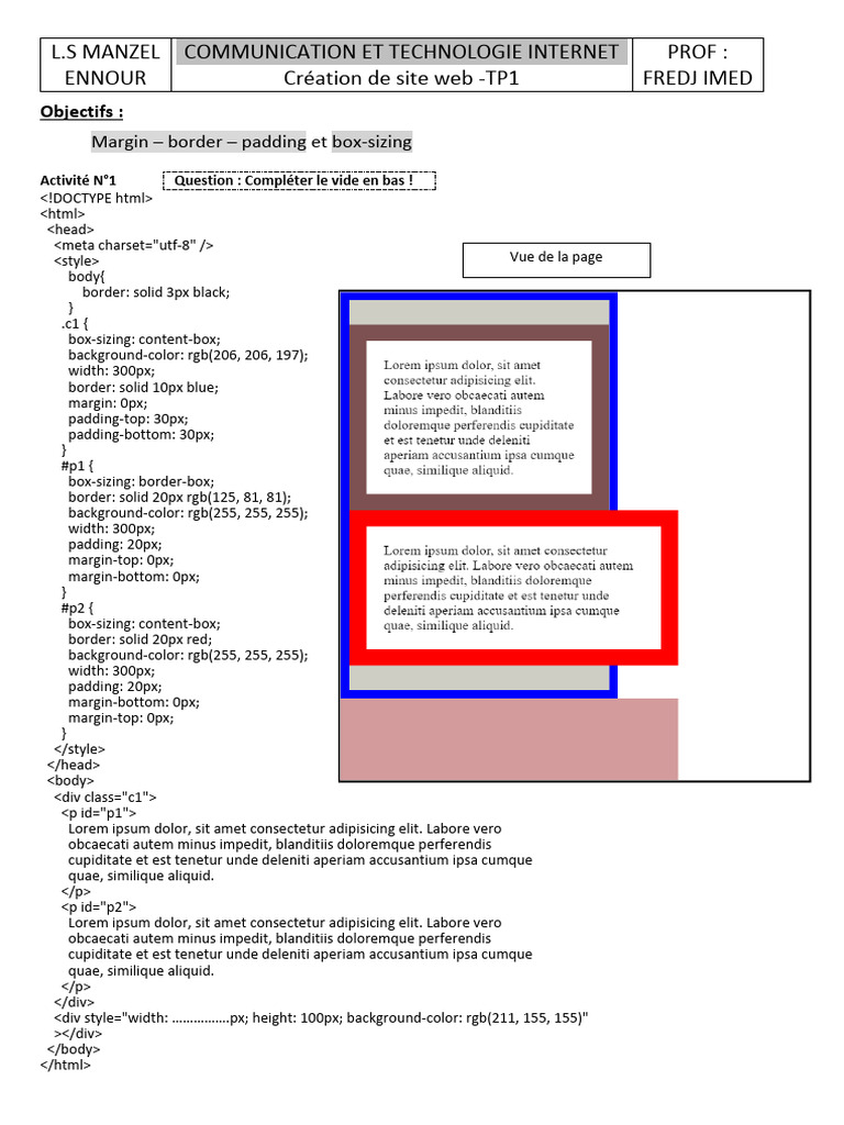 L.S Manzel Ennour Communication Et Technologie Internet Création de Site Web - TP1 Prof: Fredj ...
