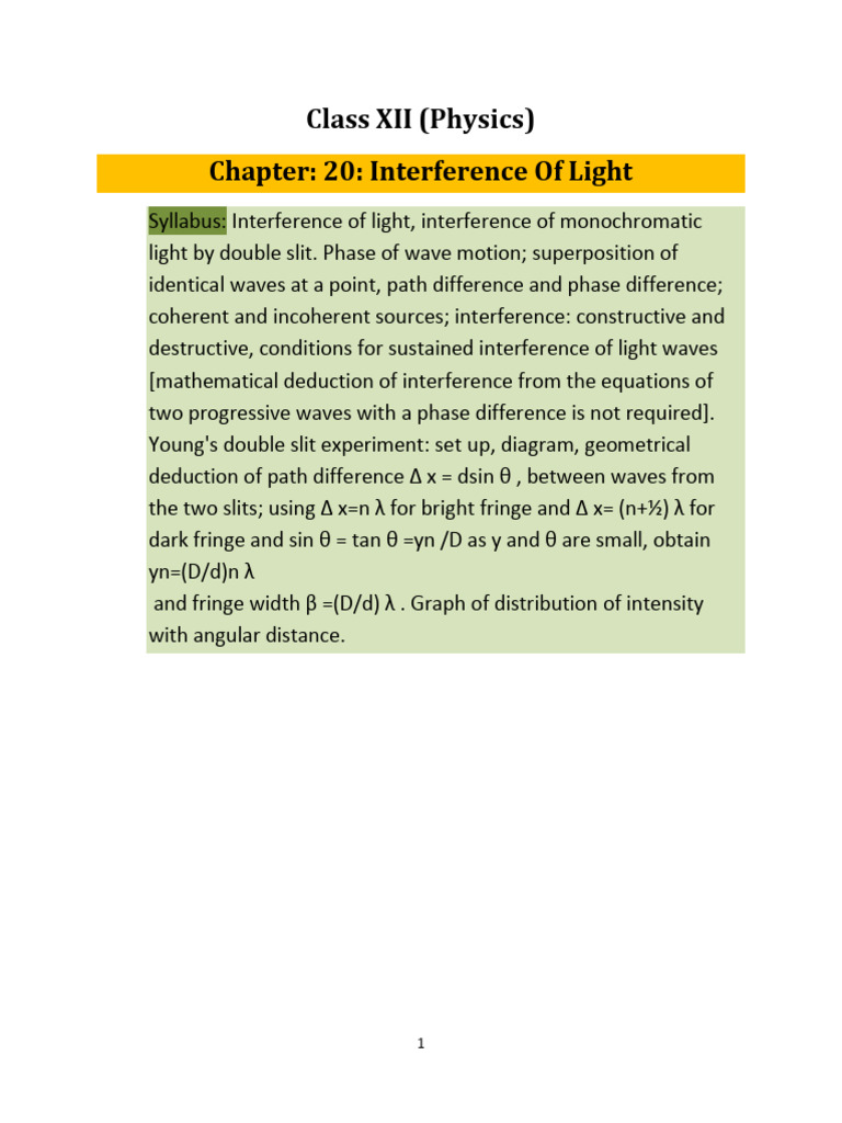 CH - 20 Interference of Light - Compressed | PDF