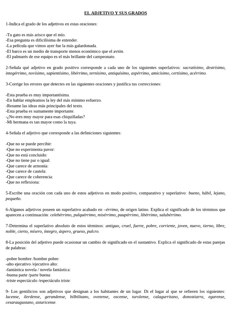 El Adjetivo y Sus Grados | PDF